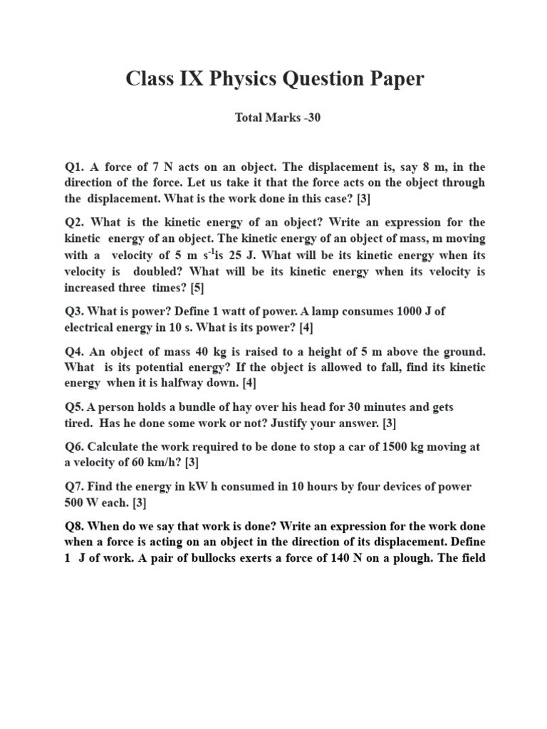 Class IX Physics First Paper | PDF