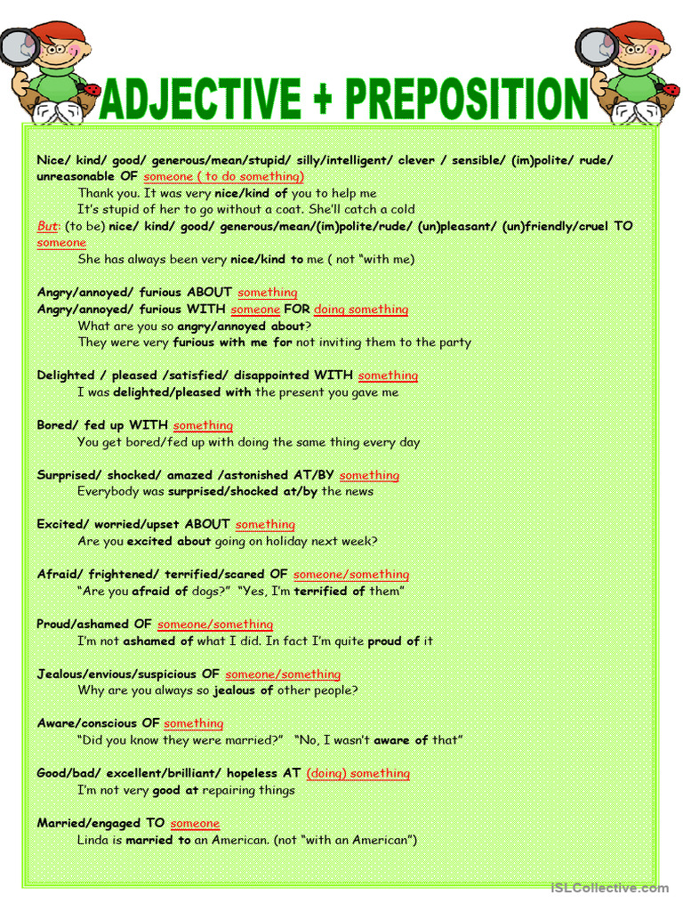 ADJECTIVE + PREPOSITION - Exercise 1 - Student's Book | PDF