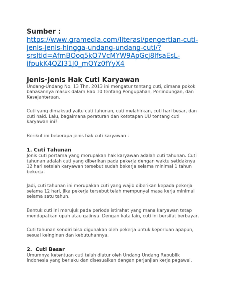 Jenis Jenis Cuti | PDF