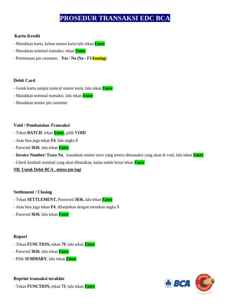 Prosedur Transaksi Edc Bca | PDF