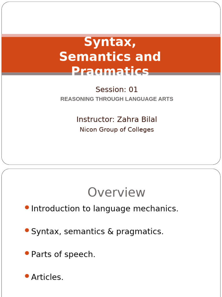 Syntax, Semantics and Pragmatics | PDF