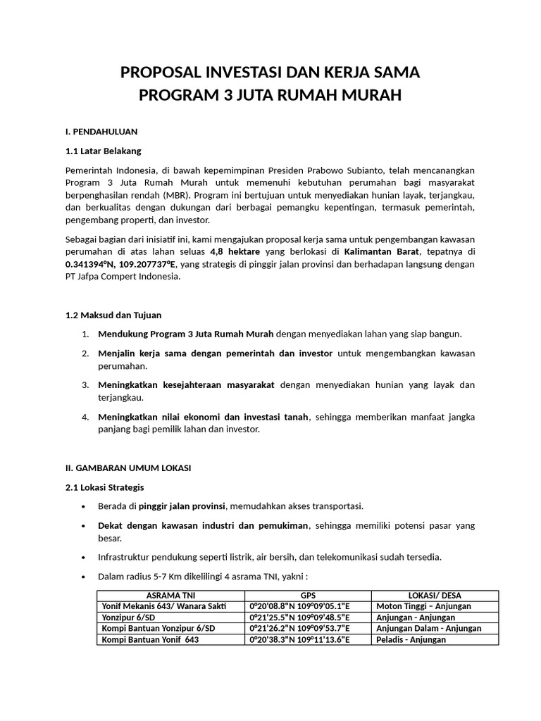 PROPOSAL INVESTASI DAN KERJA SAMA - (Terbaru) | PDF