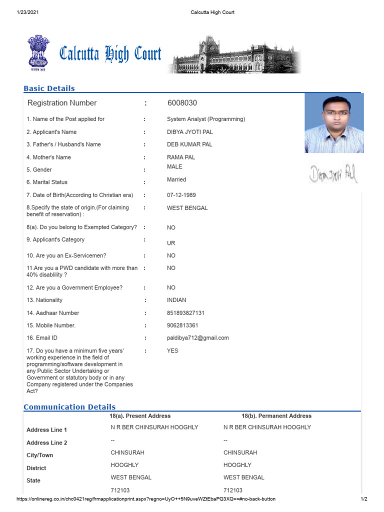 Calcutta High Court Application | PDF