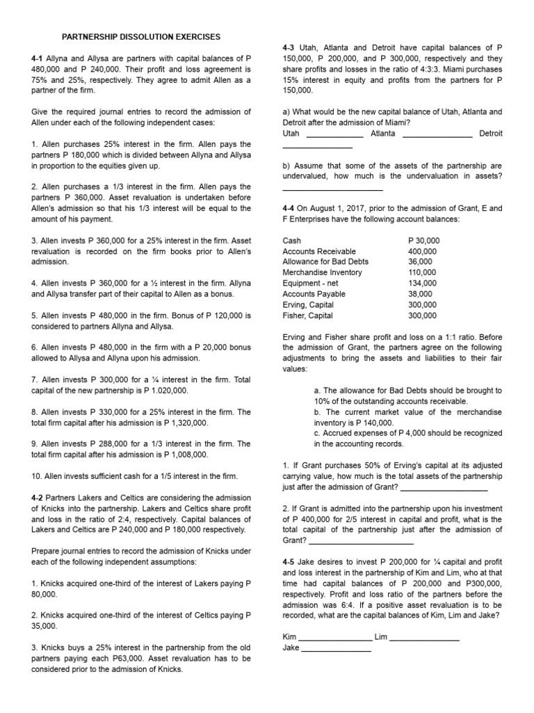 Partnership Dissolution Pdf Partnership Interest