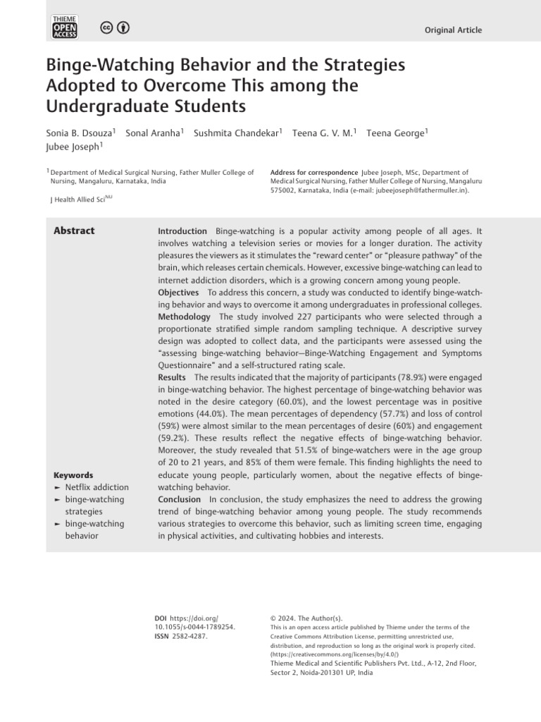 Binge-Watching Behavior and the Strategies | PDF | P Value | Psychology