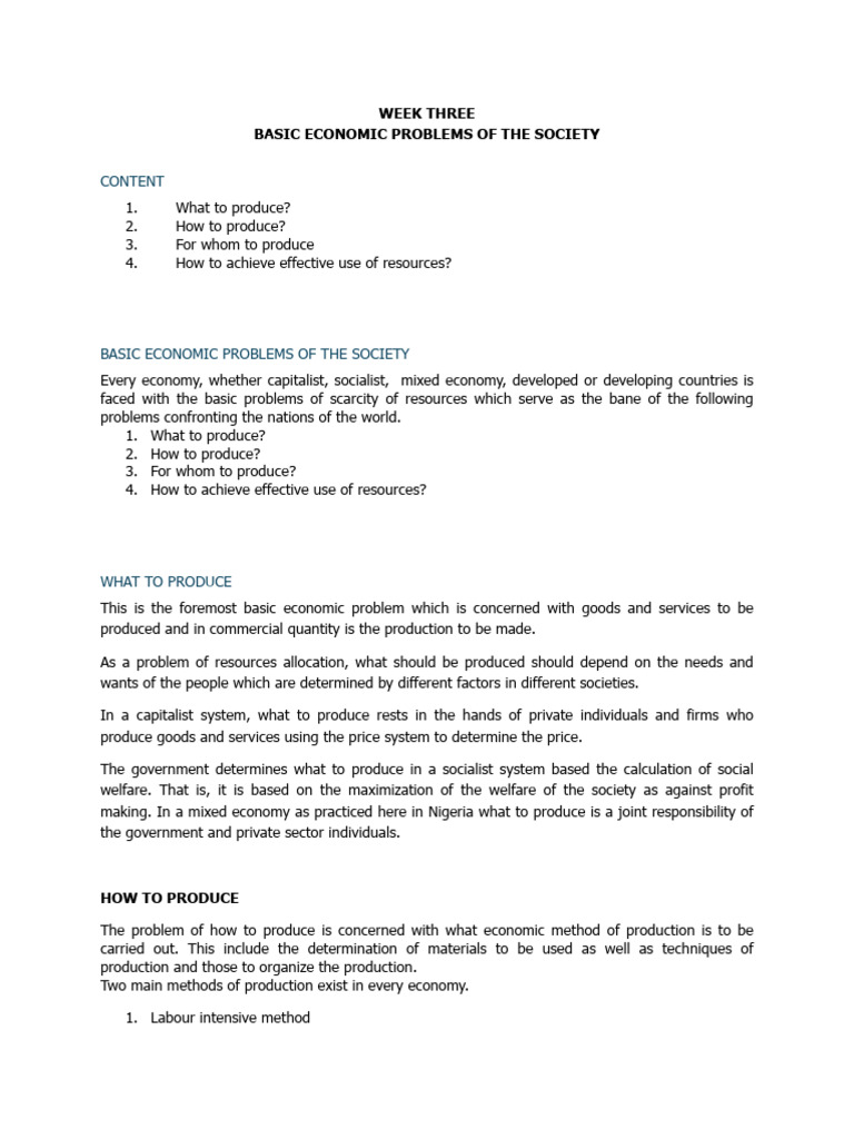 Basic Economic Problems in The Society | PDF | Economic System | Capitalism