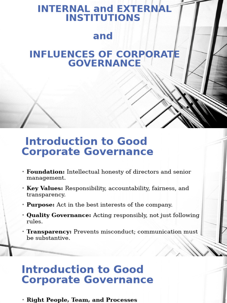 Corporate Governance: Key Principles & Influences | PDF | Governance ...