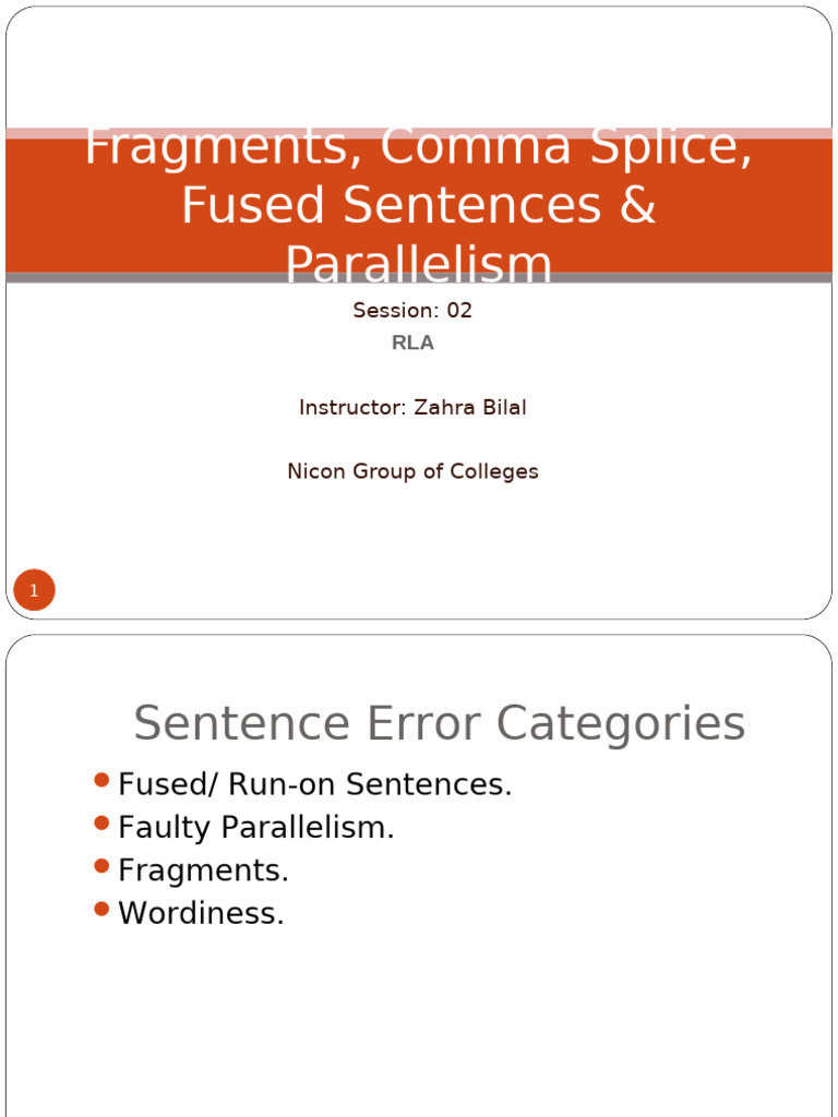 Fixing Sentence Errors: Fragments & Splices | PDF | Comma | Punctuation