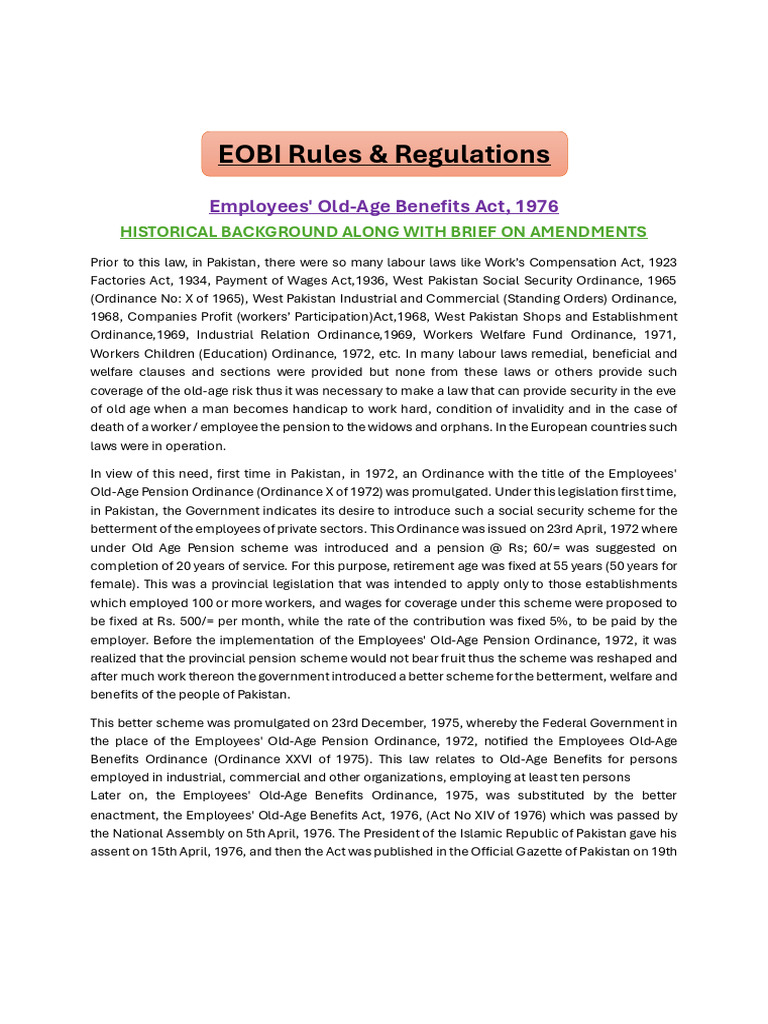 Eobi Rules and Regulations | PDF | Expense | Pension