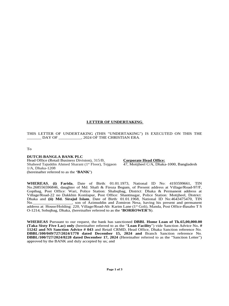 Undertaking | PDF | Mortgages | Loans