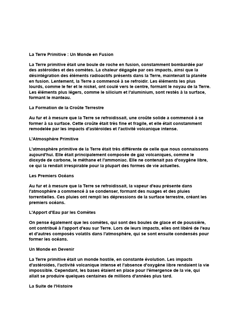 Formation de la Terre Primitive | PDF | Terre | Atmosphère