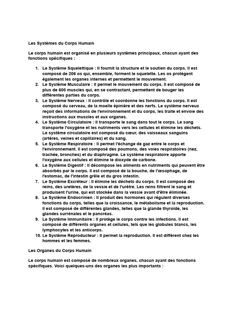 Les Systèmes du Corps Humain | PDF | Système respiratoire | Tractus ...