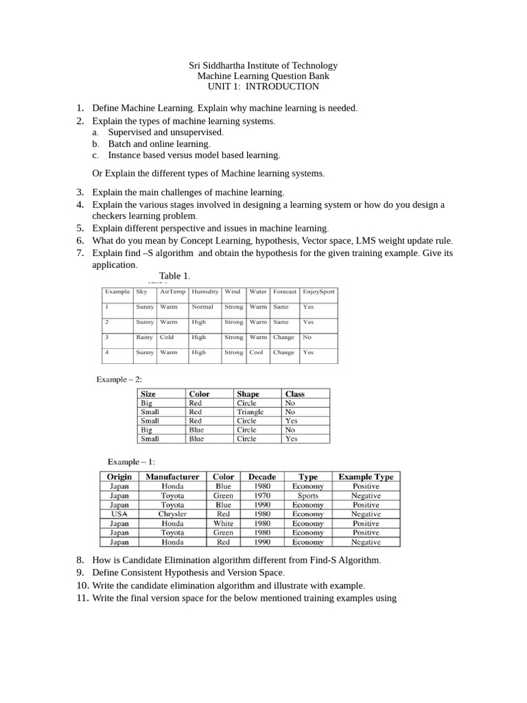 Machine Learning Question Bank Guide | PDF | Support Vector Machine | Machine Learning