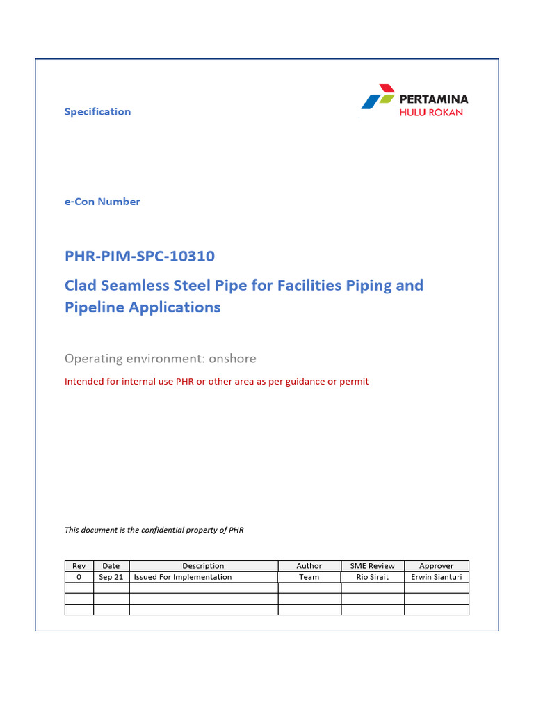 PHR-PIM-SPC-10310 Clad Seamless Steel Pipe For Facilities Piping and ...