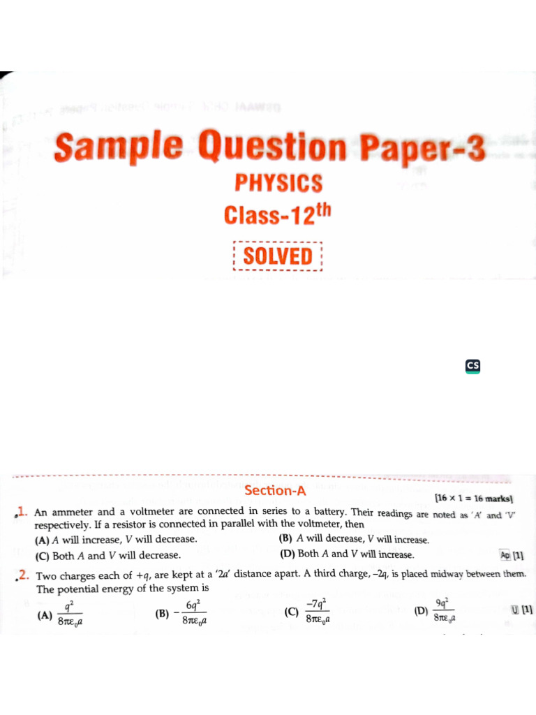 Physics Sample Paper 3 | PDF