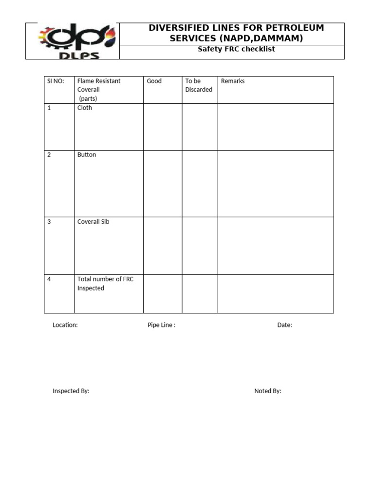 FRC coverall checklist | PDF