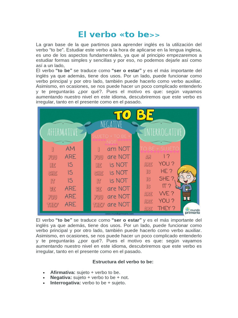 Uso y Estructura del Verbo "To Be" | PDF