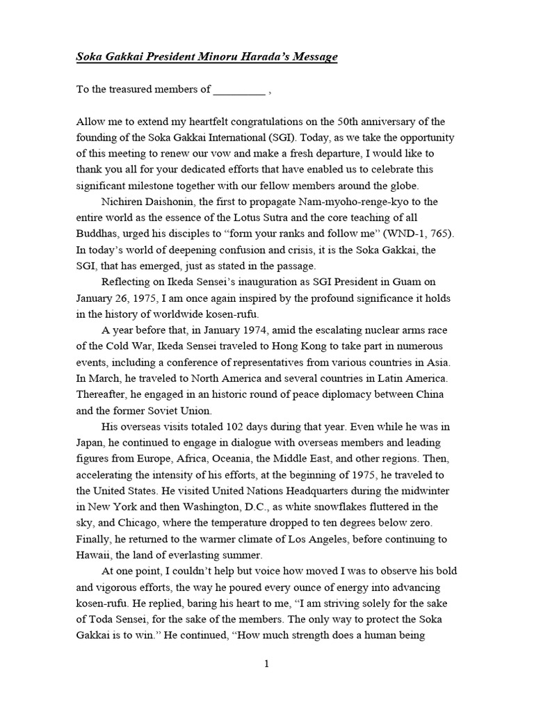 President Harada - SGI Day 2025 - EN | PDF | Mahayana
