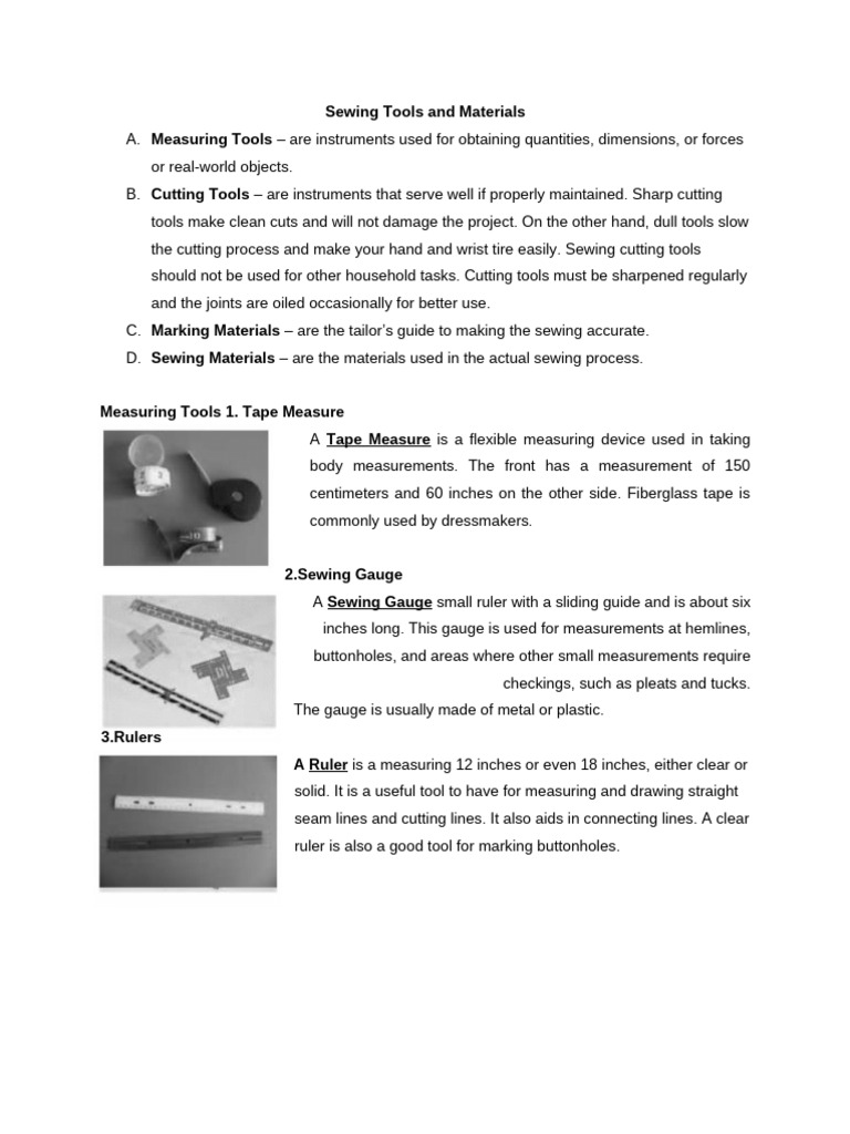 TLE 6 Sewing Tools and Materials | PDF | Scissors | Seam (Sewing)