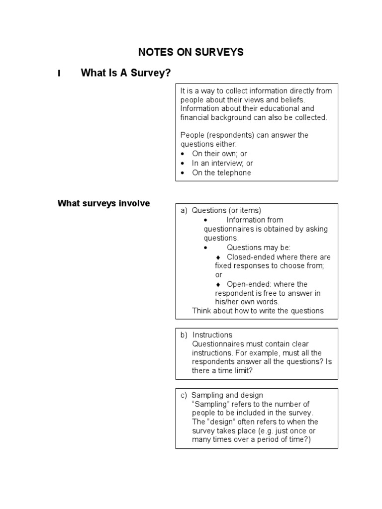 Notes On Surveys What Is A Survey? | PDF | Survey Methodology ...