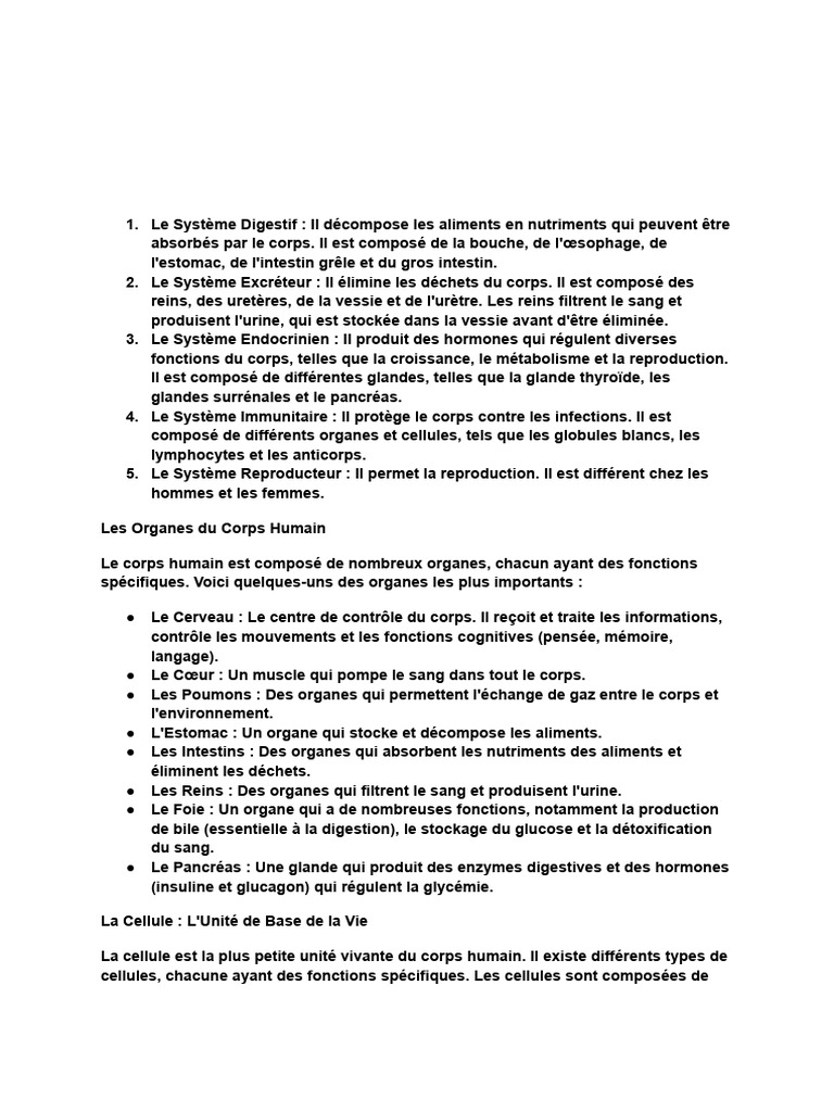 Systèmes et organes du corps humain | PDF | Cellule (Biologie ...