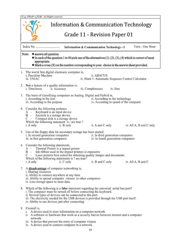 Grade-11-ICT-Revision Paper E | PDF