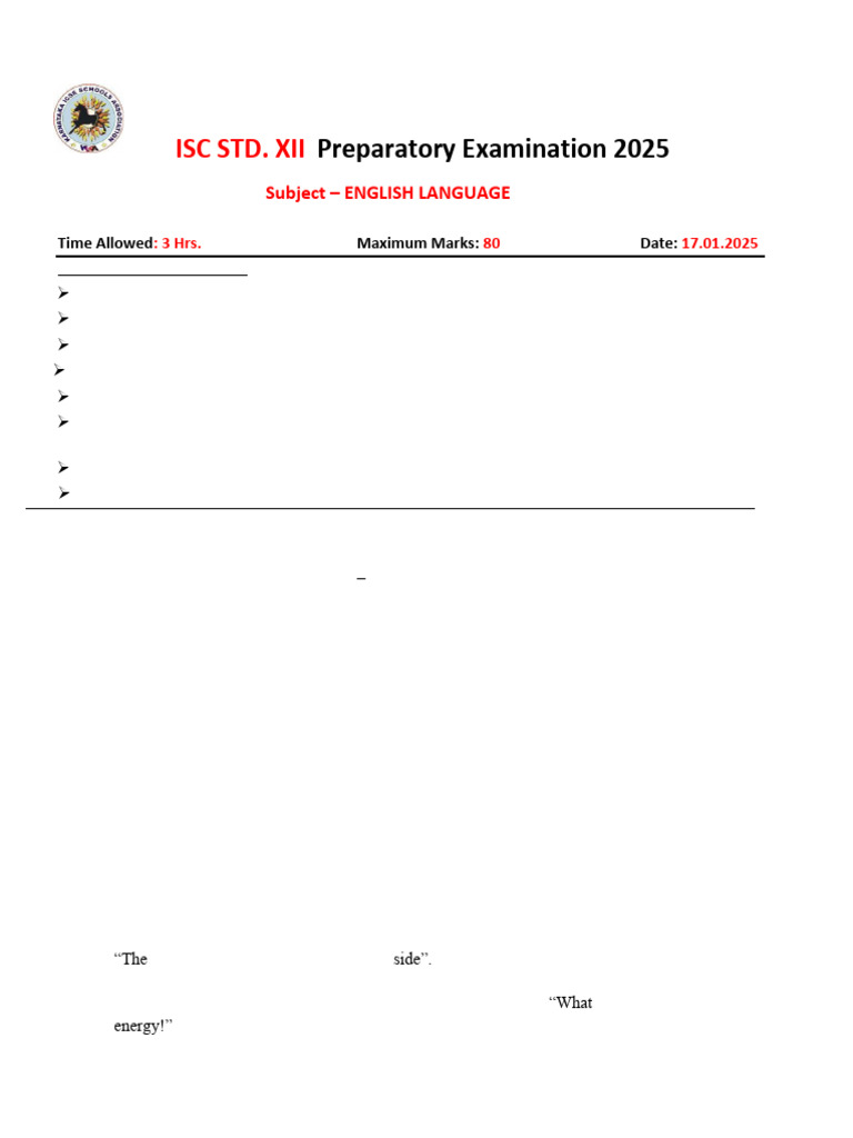 KISA ISC - English Language QP 2025 | PDF