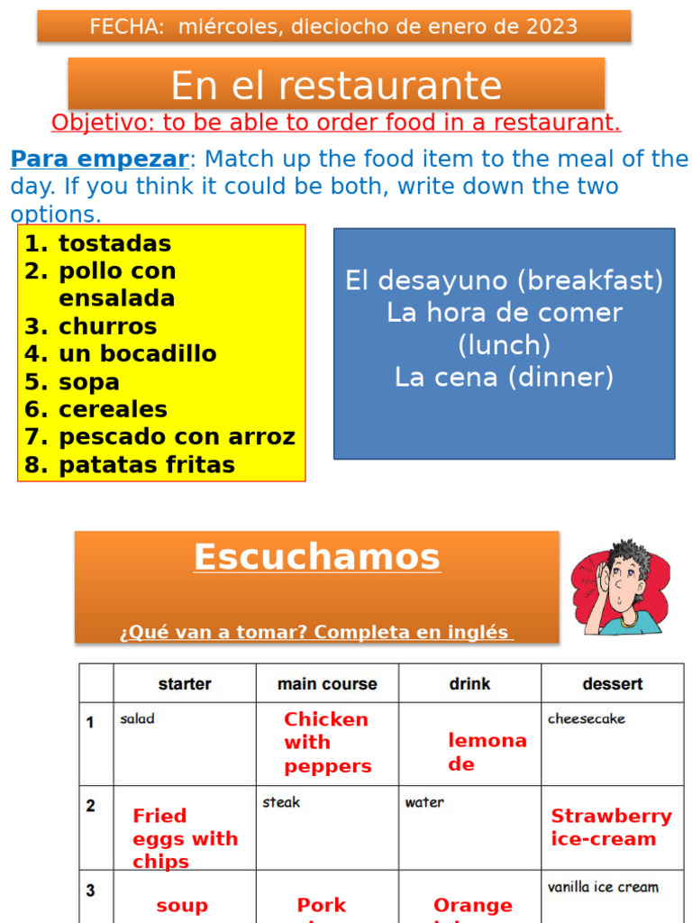 Lesson 3 en El Restaurante | PDF | Cocina | Alimentos