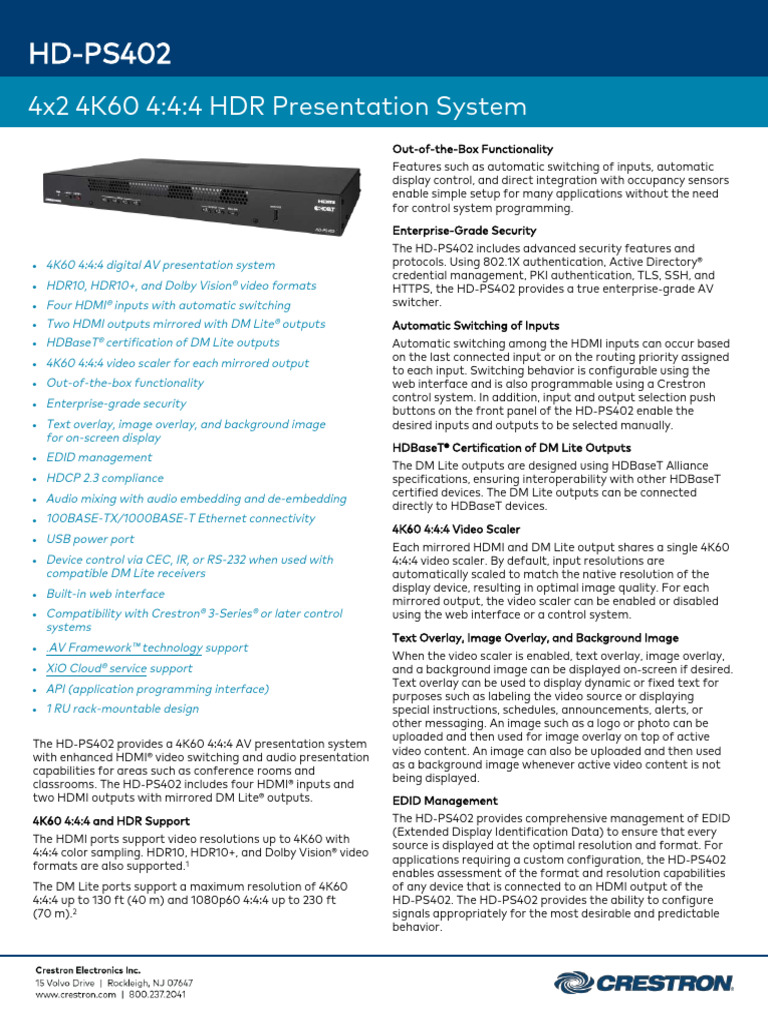 CRESTRON_ss_HD-PS402 | PDF | Hdmi | Electronics