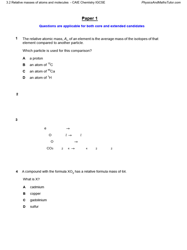Relative Atomic Mass Exam Questions | PDF | Chemical Elements | Atoms