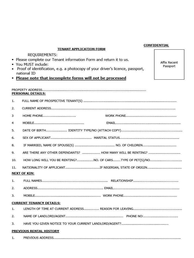 Tenants Application Form Residential 1 | PDF | Leasehold Estate | Land Law