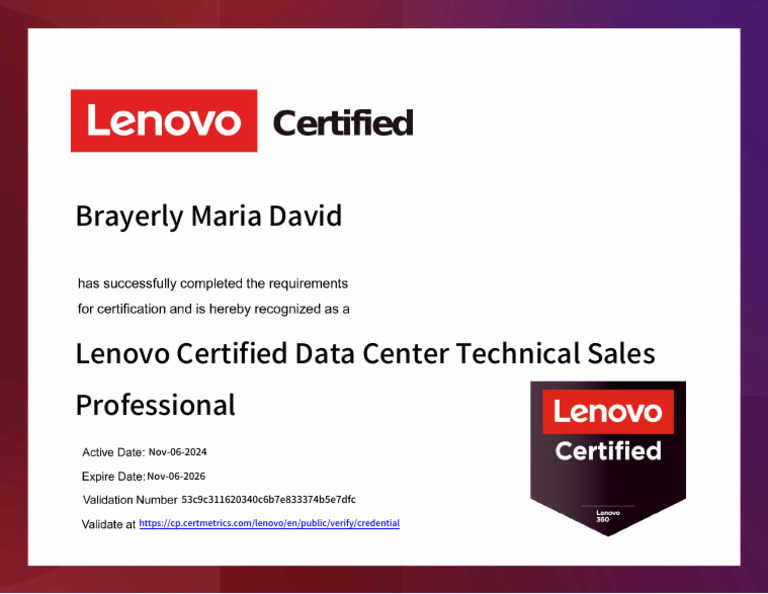 Lenovo Certified Data Center Technical Sales Professional Certificate | PDF