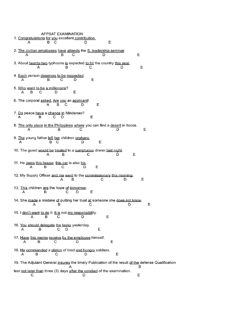 Afpsat Examination | PDF