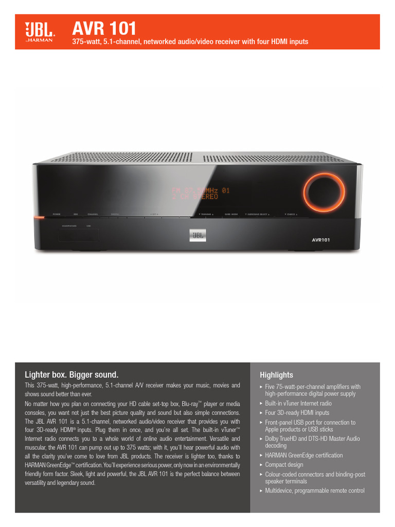 Harman Kardon-1873141311-Specification Sheet - JBL AVR 101 English ...