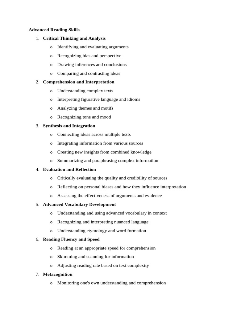 Advanced Reading Skills Overview | PDF | Reading Comprehension ...