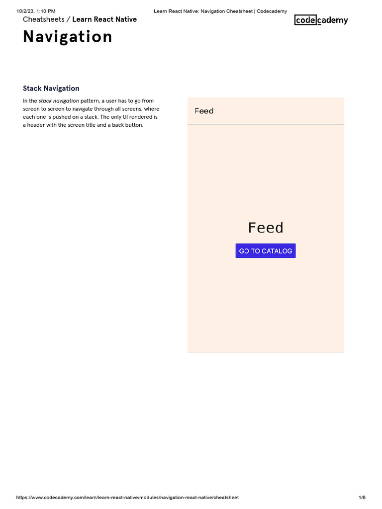 Learn React Native - Navigation Cheatsheet - Codecademy | PDF | Operating System Families ...