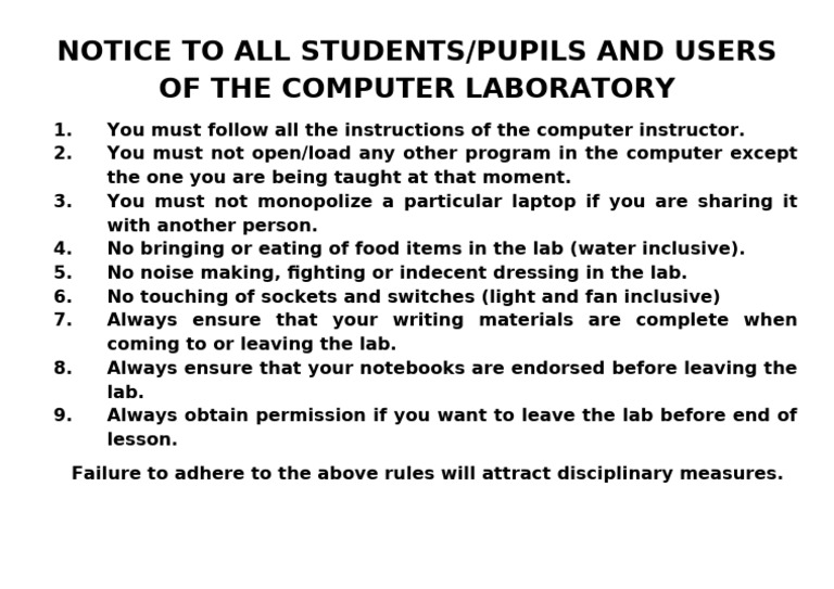 Computer Lab Rules and Regulations | PDF
