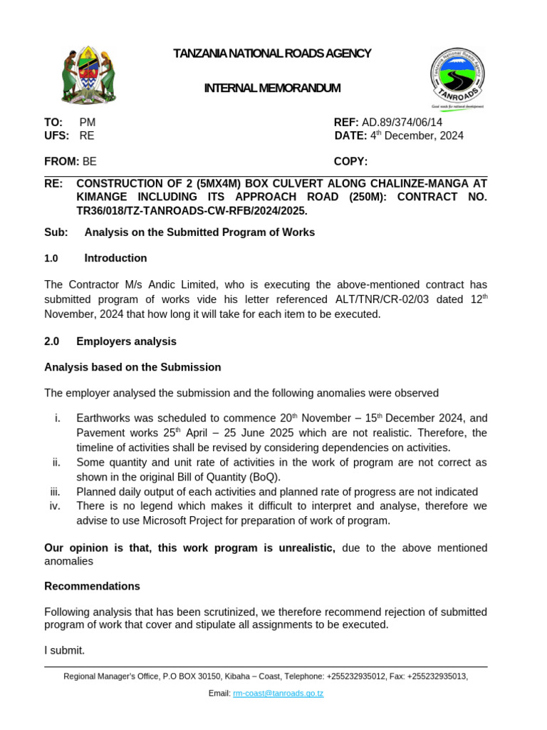 Analysis and Resubmission Work Program | PDF