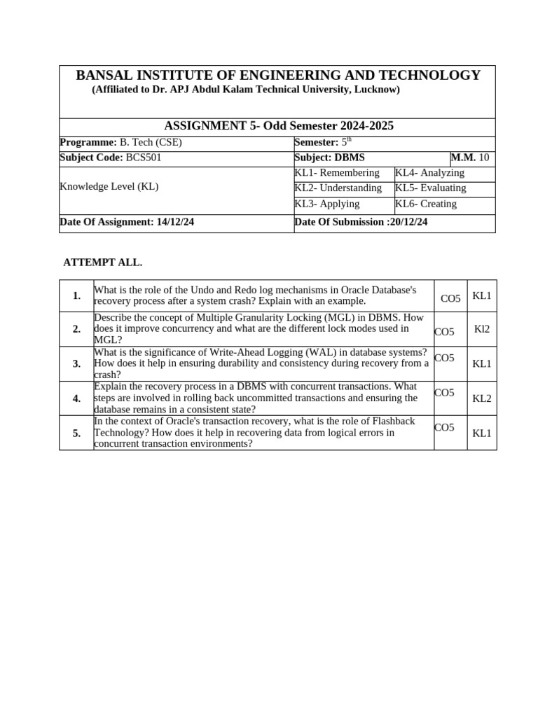 DBMS Assignment-5 | PDF