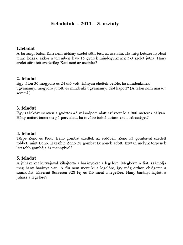 Iskolai Matekverseny 3.oszt.4 | PDF