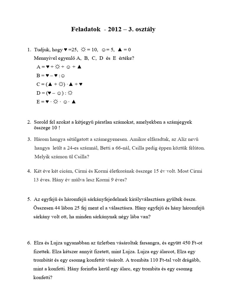 Iskolai matekverseny 3.oszt.5 | PDF