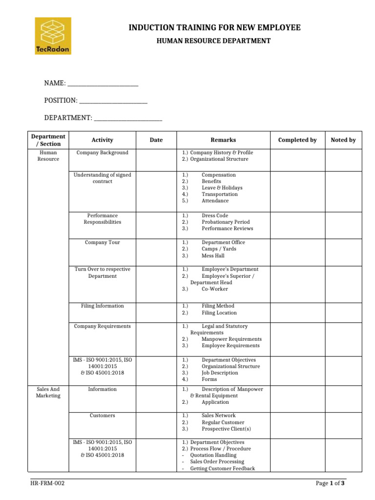 HR-FRM-002 Induction | PDF | Human Resources | Business