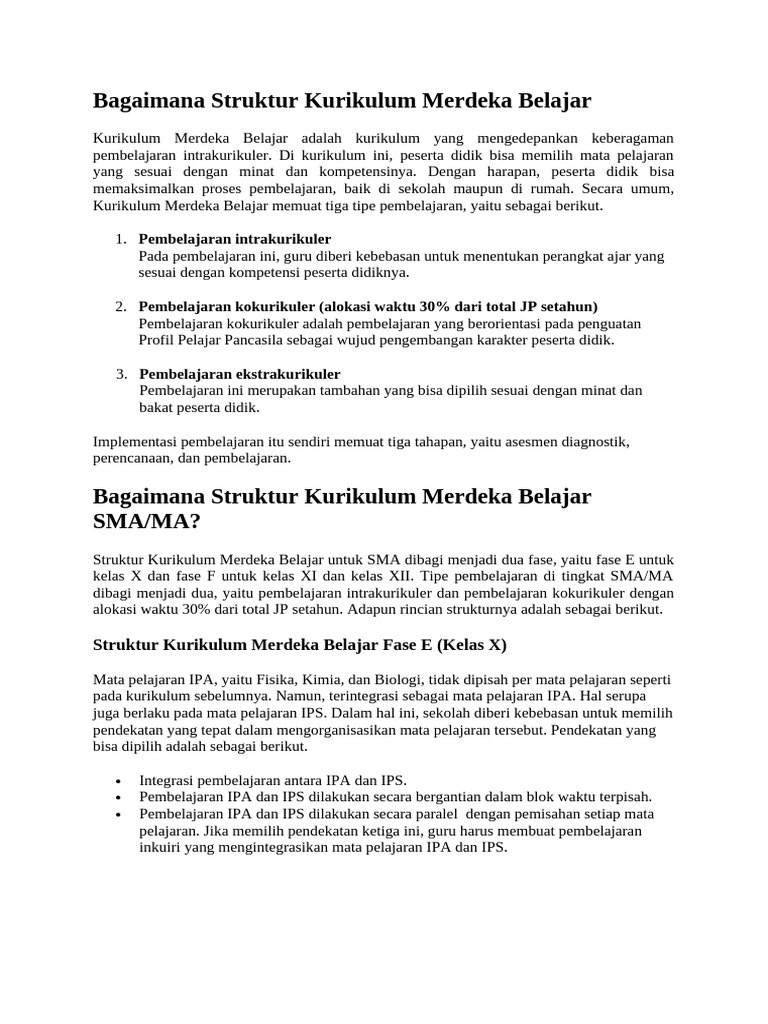 Bagaimana Struktur Kurikulum Merdeka Belajar | PDF