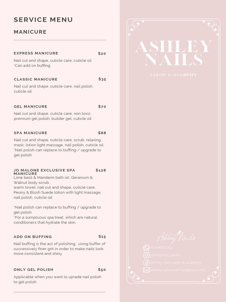Nail services menu | PDF | Nail (Anatomy) | Integumentary System