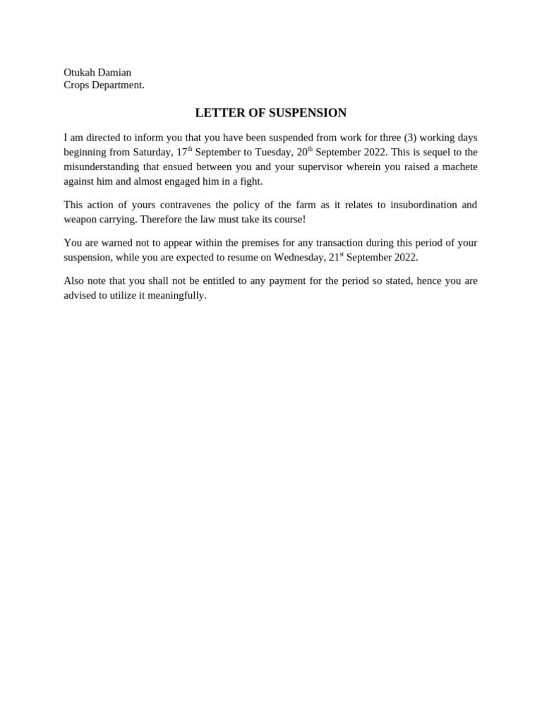 Letter of Suspension | PDF