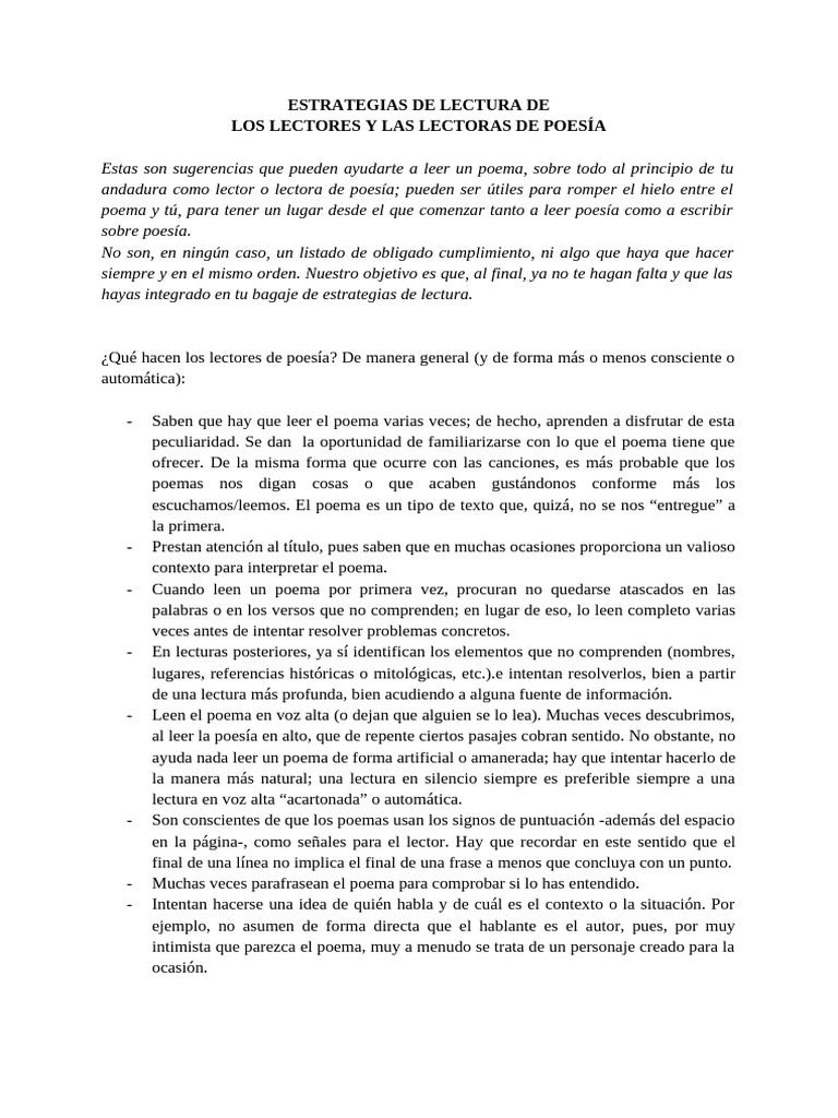 Estrategias Lectura Poesía Efectivas | PDF