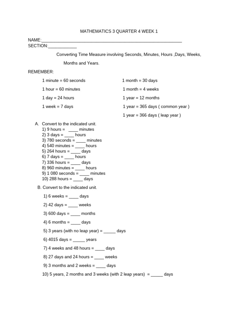 Grade 3 Math: Time Conversion Worksheet | PDF