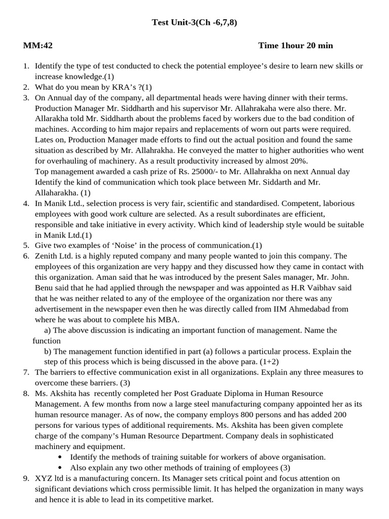 Test Unit-3: HR Management Concepts | PDF | Incentive | Business