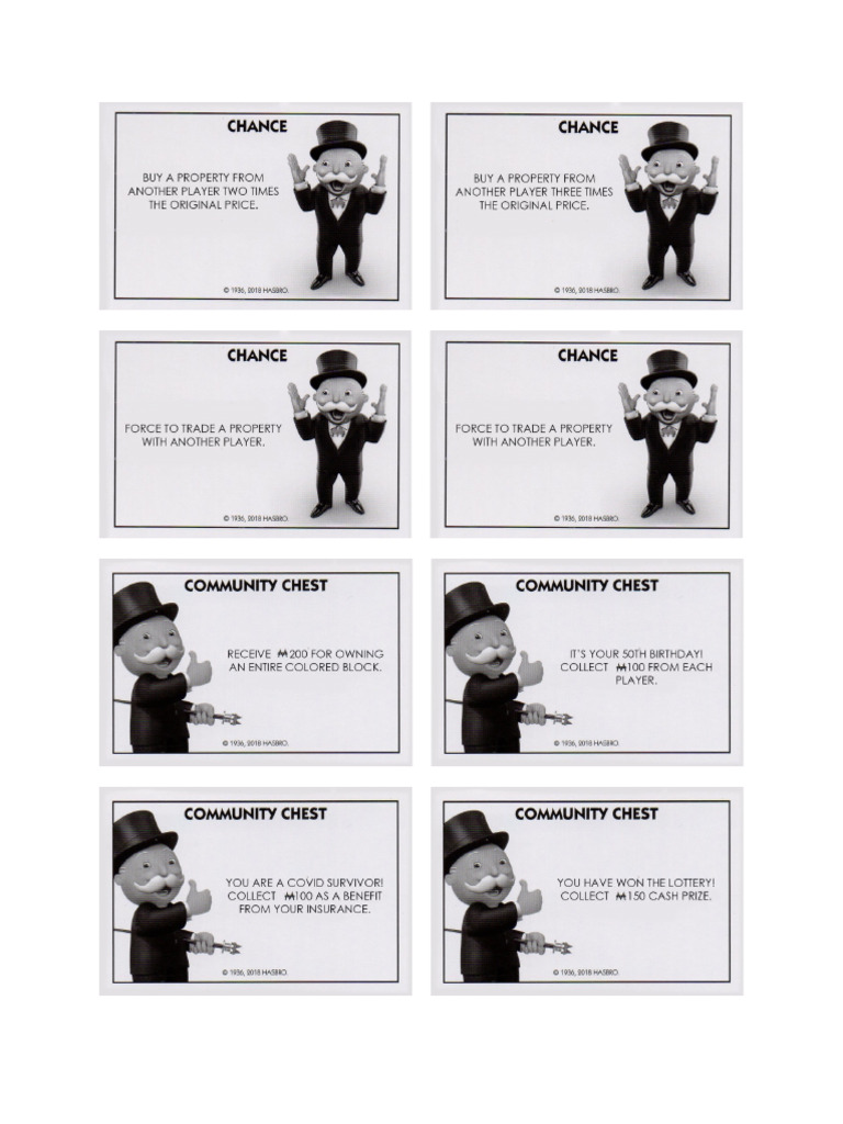 Monopoly Chance and Community Chest Cards | PDF
