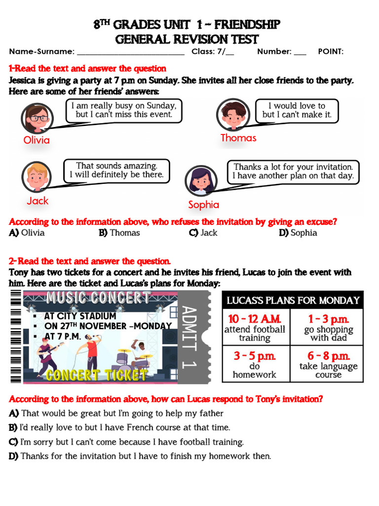 8th Grades Unit 1 Revision Test Pdf